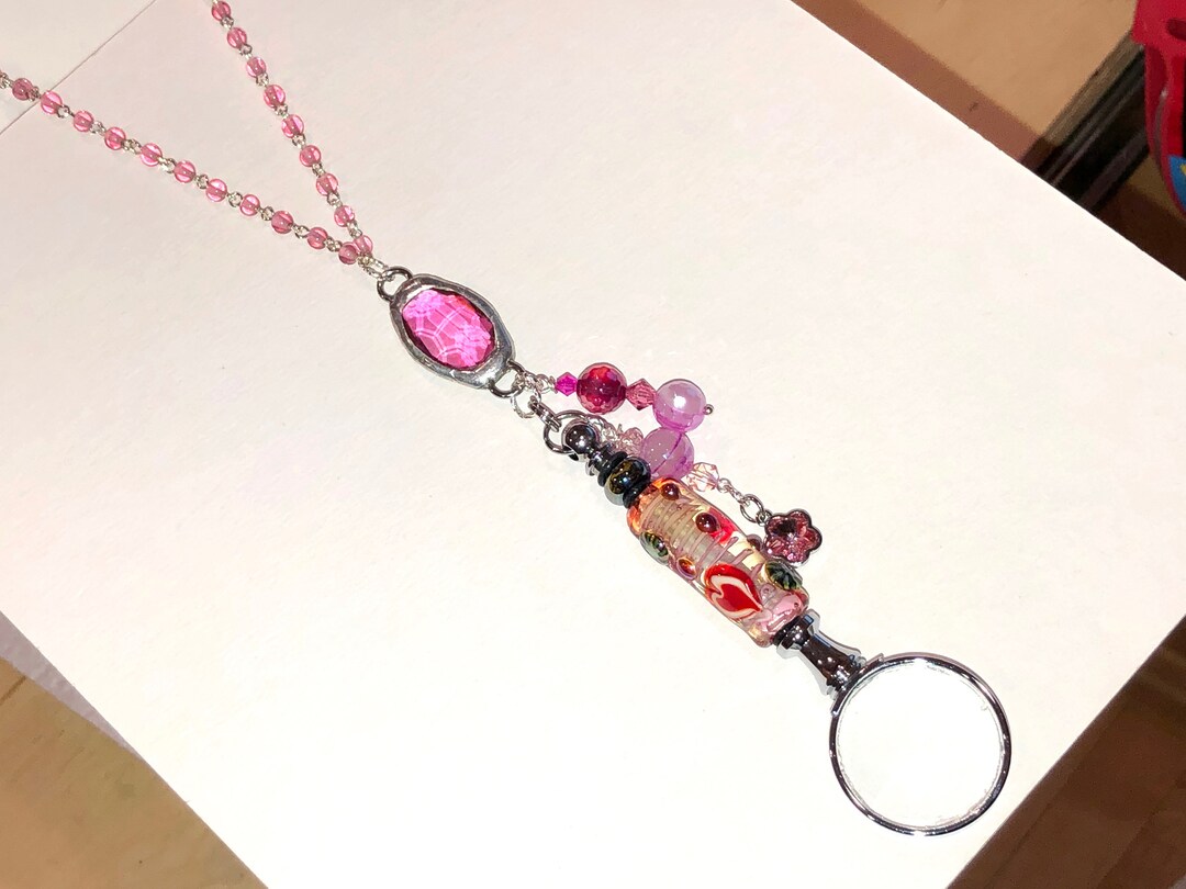 Grand "shades of Pink" 5X Magnifier Art Glass MAGNIFYING GLASS Pendant ...