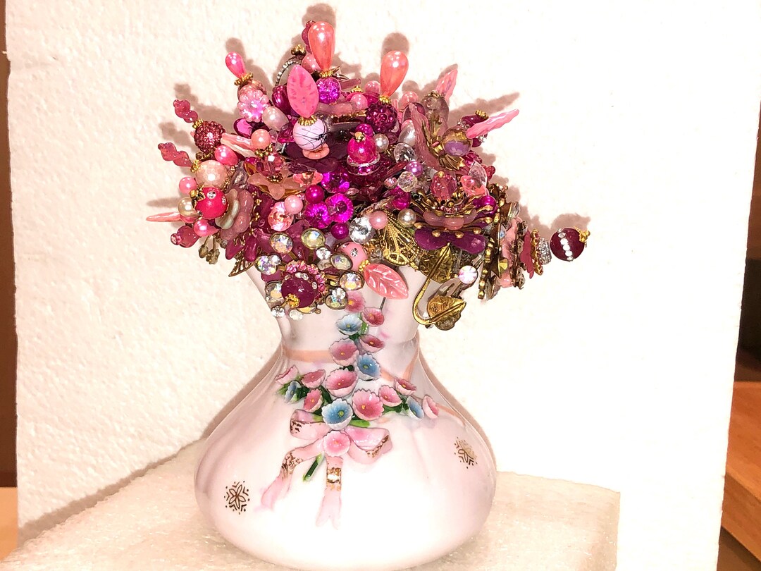 Sensational MINT 1950's Signed LEFTON Pink Vase W/high Relief Flowers ...