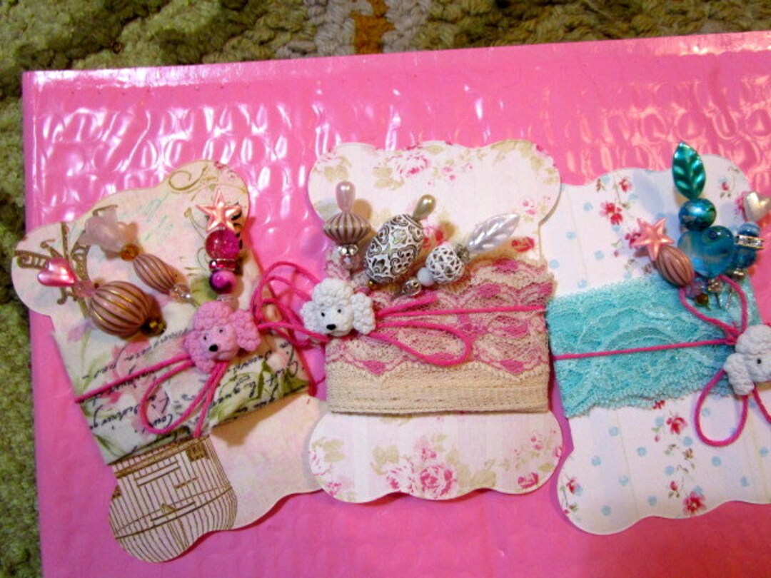 3 Retro Fab Stick, Gift, Corsage, Hat, Party, Trinket Decorated Sewing ...