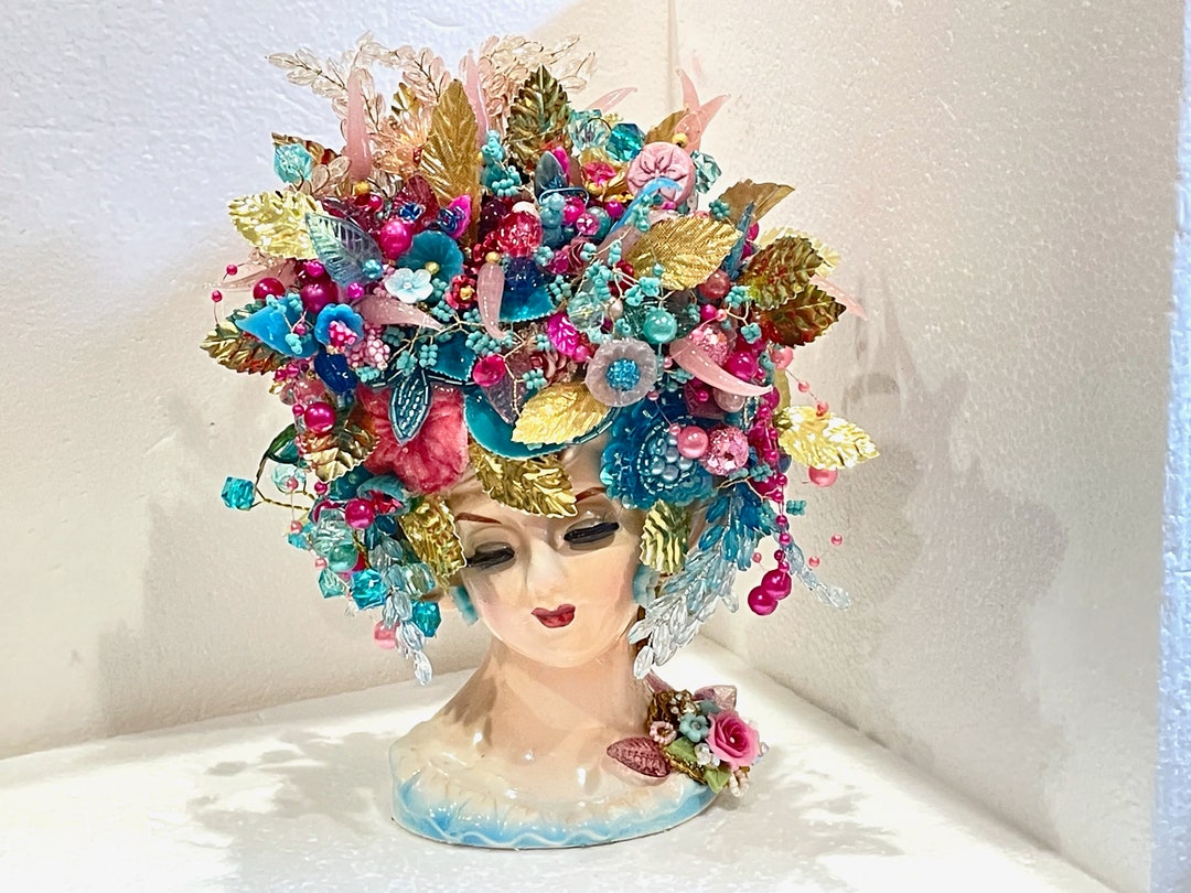 BERNADETTE: Exceptional 1940's Occupied JAPAN Pink/turquoise Lady HEAD ...