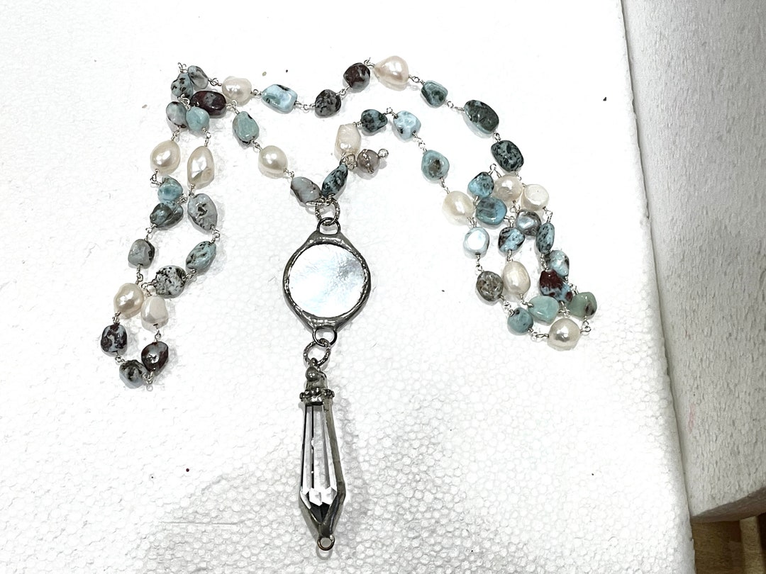 Top Notch Artisan Genuine LARIMAR, PEARL, TURQUOISE Necklace W/mother ...