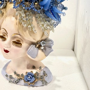 MARIEL: 1940's Japan Blue/gold Lady Head Vase W/150 Handmade Glass Plus ...