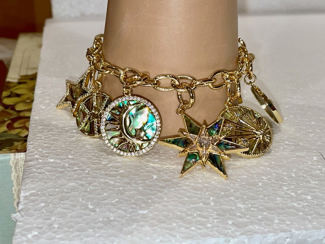 Lavish CELESTIAL 9 Charm Genuine ABALONE W/micro Pave 7 1/2" Long ...