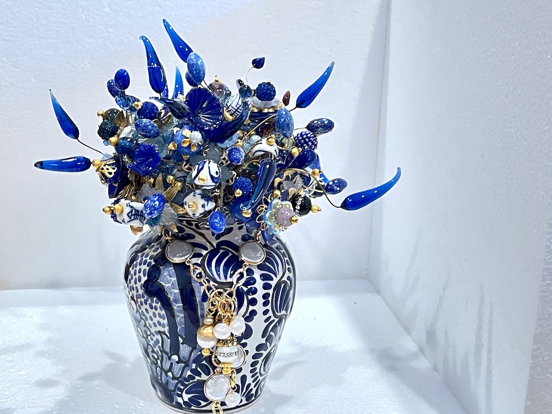 Exceptional Hand Painted, Signed Blue/white Ceramic VASE W >100 Hand ...