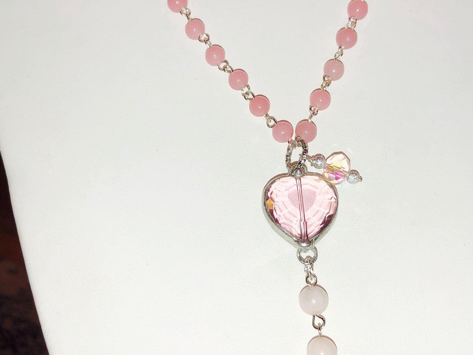 ROSE Quartz Rosary Chain Necklace W/hand Silver Soldered Pink Crystal ...