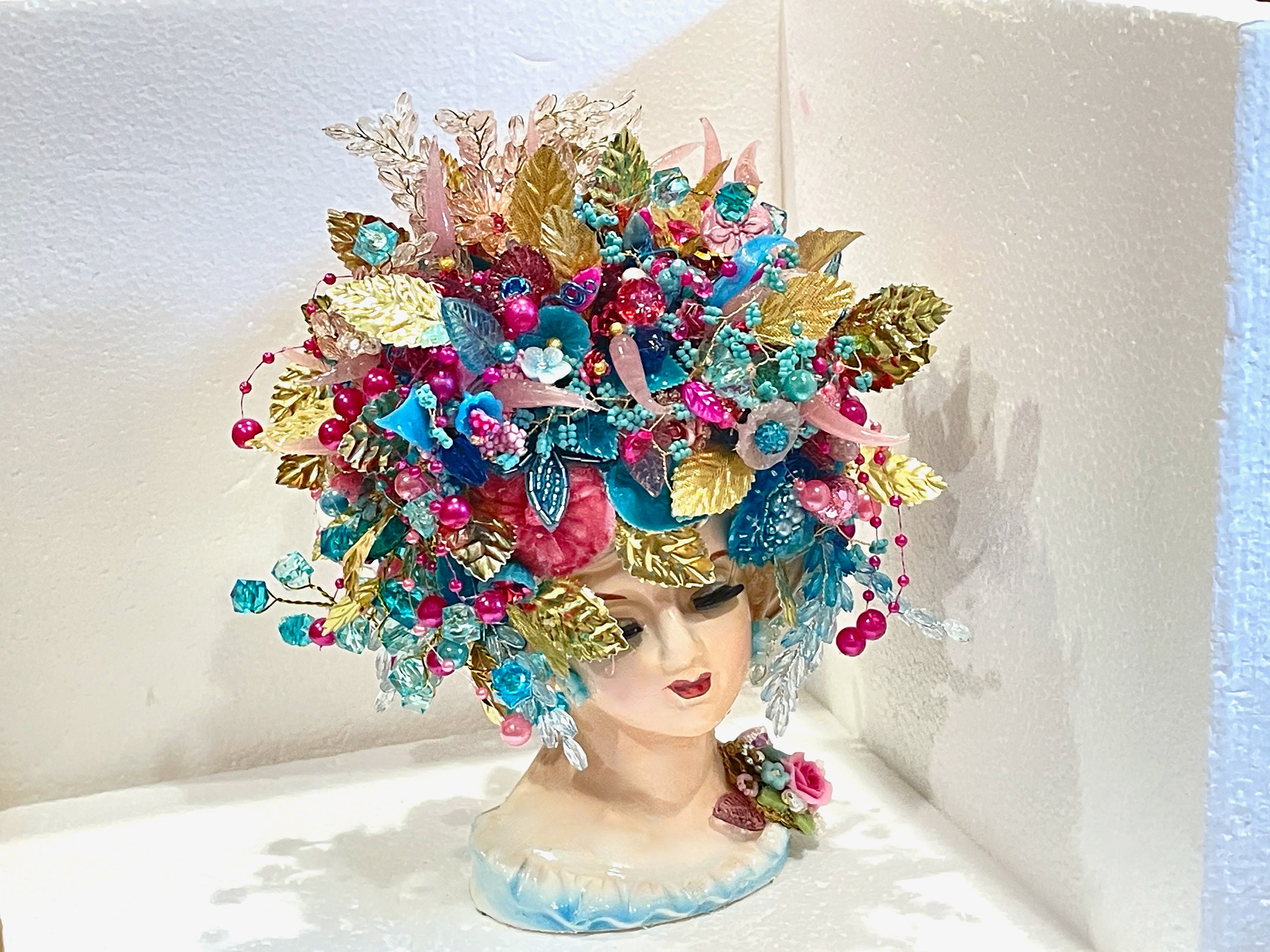 BERNADETTE: Exceptional 1940's Occupied JAPAN Pink/turquoise Lady HEAD ...