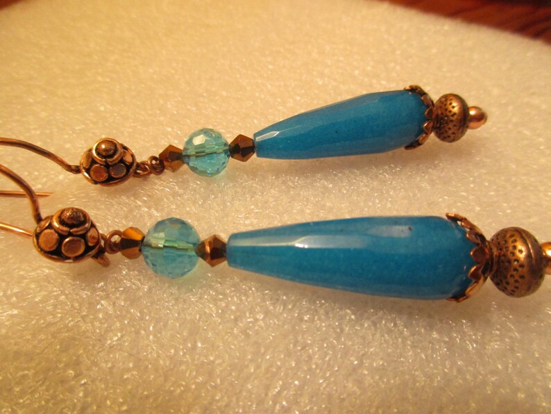 Swank Genuine TEAL JADE, COPPER, Swarovski Cystal Artisan Dangle/drop ...