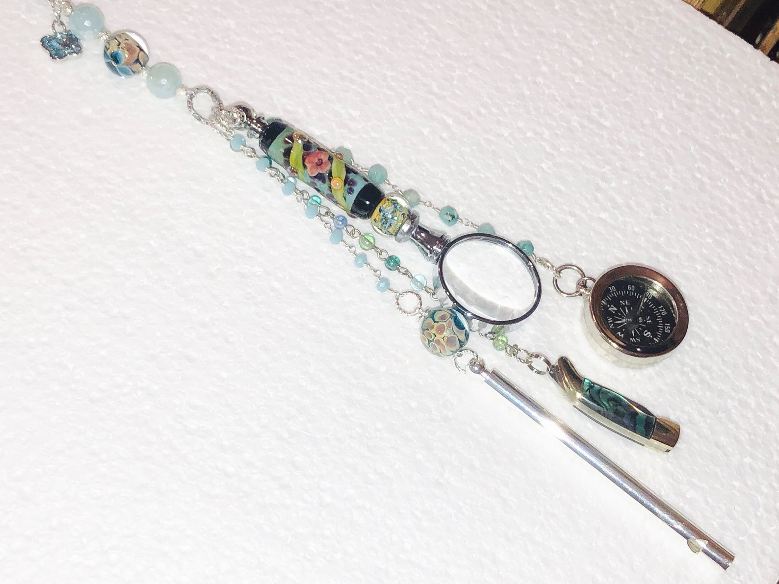 Torched Art Glass MAGNIFYING Glass Necklace W/2 Torched Beads - Etsy