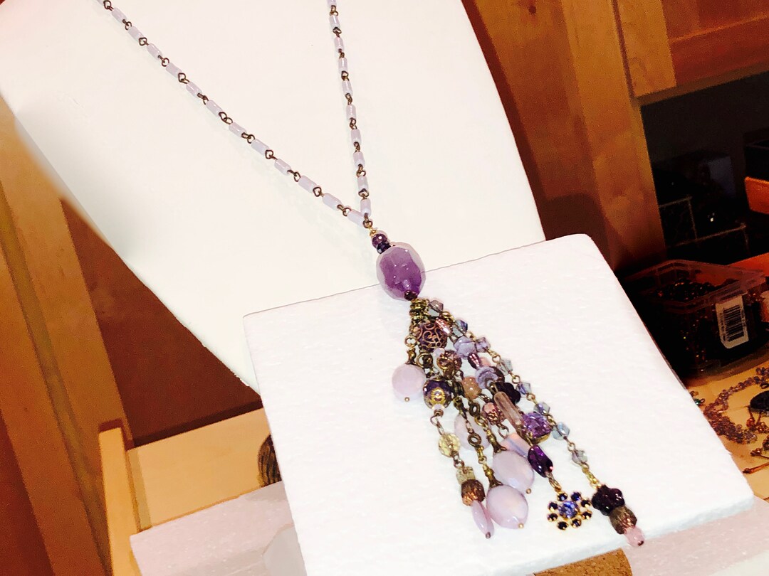 Purple Potpourri: Large Genuine AMETHYST Pendant W/8 Long Tassel Chains ...