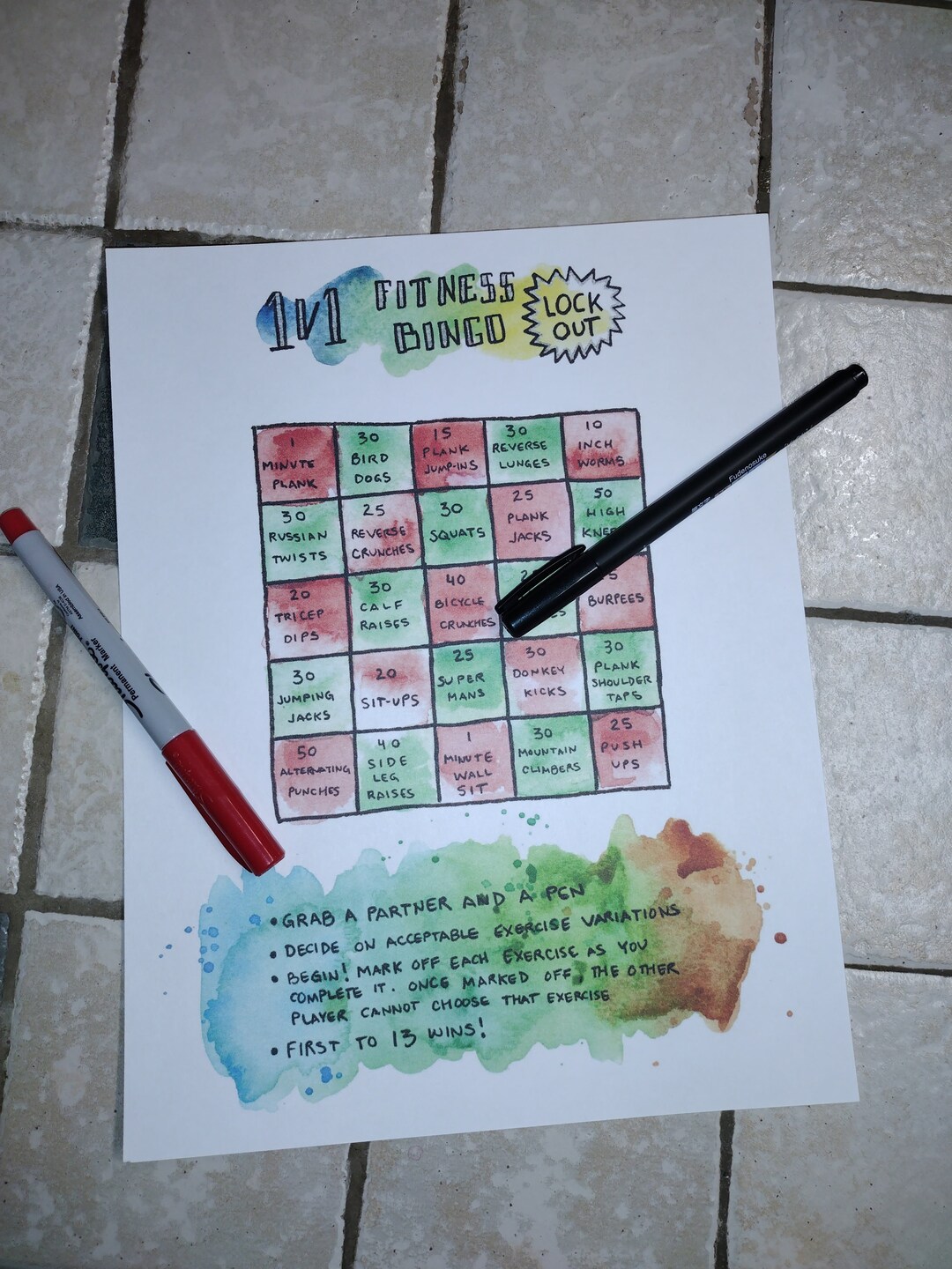 1 VS 1 Fitness Bingo Lockout CHALLENGE Digital Download Printable Gym ...