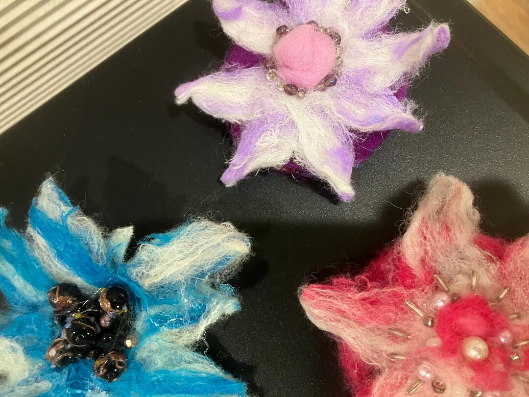 Wool Felted Jeweled Pins - Etsy