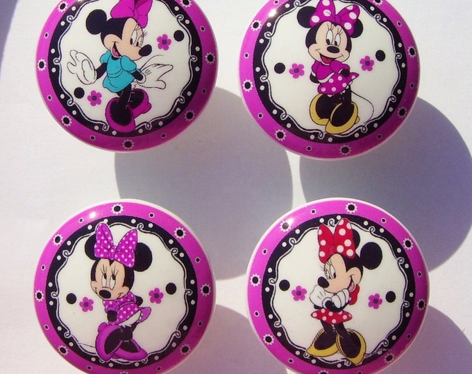 Set of 4 MINNIE MOUSE with pink and black border girls | Etsy