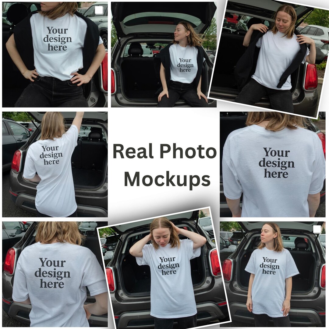 Gildan 5000 White T-shirt Mockup: Oversized Car Trunk Lifestyle ...
