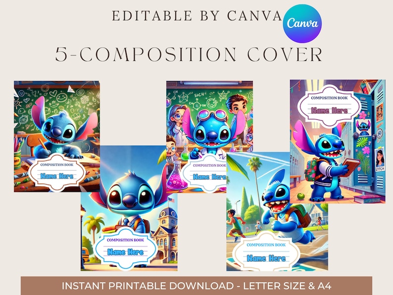 Editable Composition Book Cover Template: Canva Design (PNG Digital ...