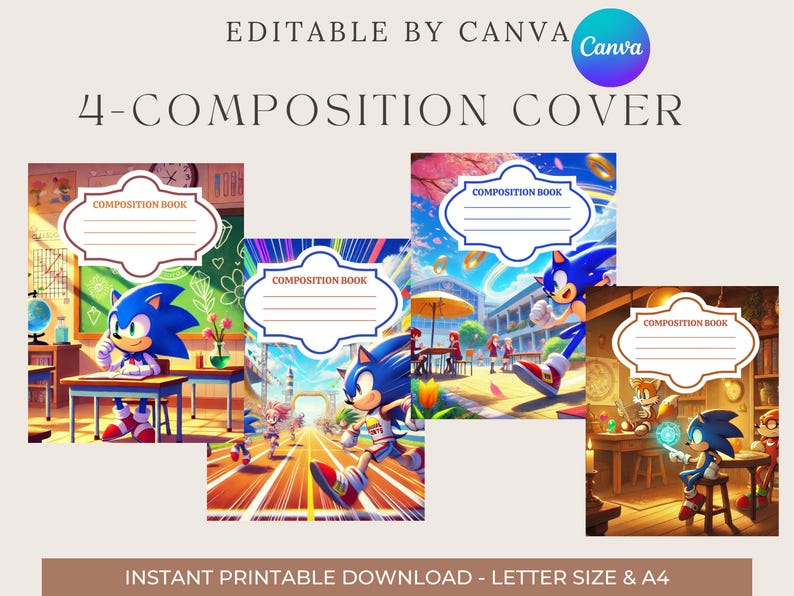 Editable Composition Book Cover Template: Canva Design (PNG Digital ...