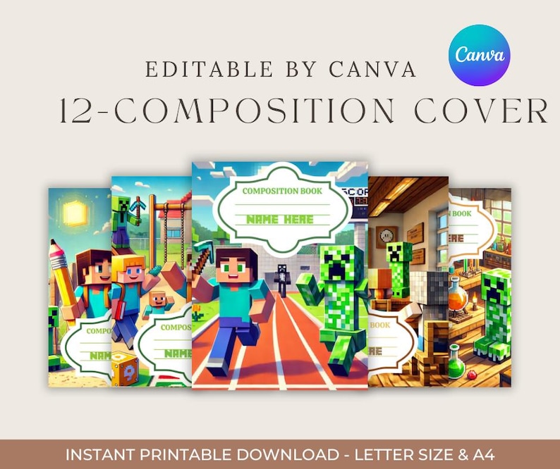Editable Composition Book Cover Template: Canva Design (PNG, Digital ...
