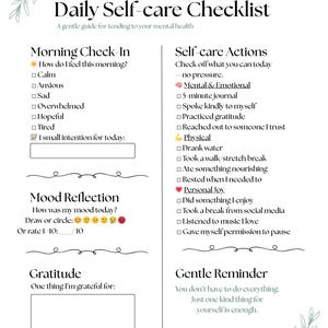 Daily Self-care Checklist – Printable PDF – Mental Health Tracker ...