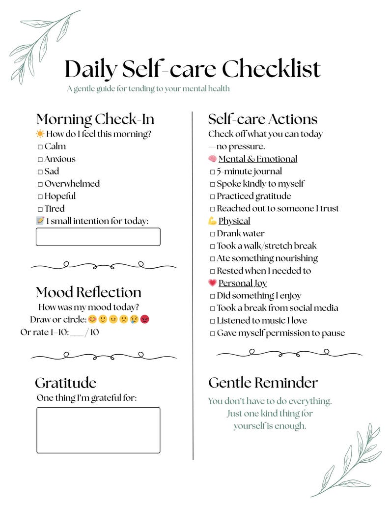 Daily Self-care Checklist – Printable PDF – Mental Health Tracker ...