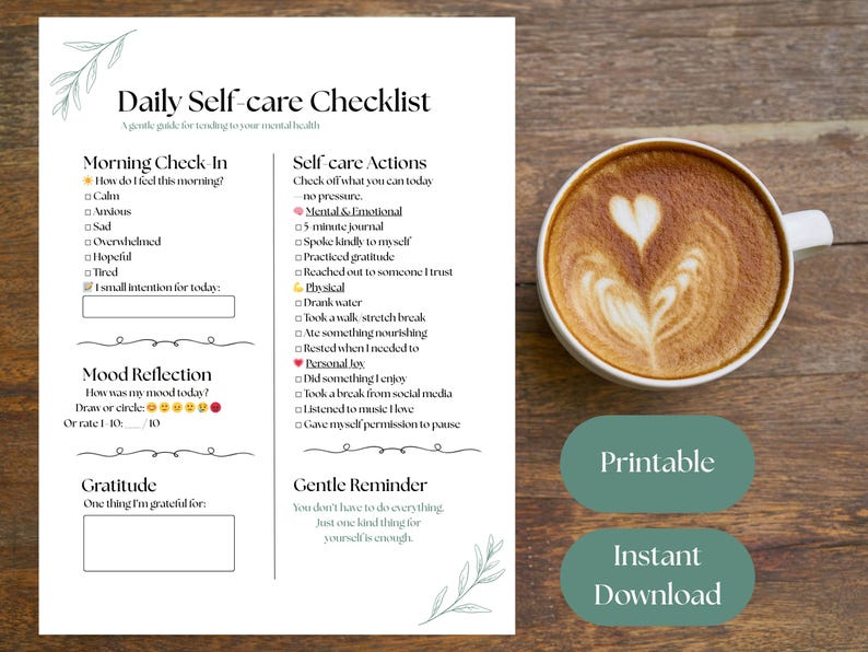 Daily Self-care Checklist – Printable PDF – Mental Health Tracker ...