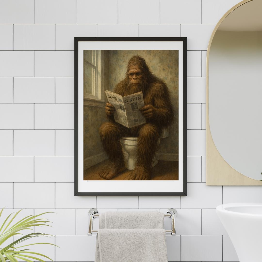 Sasquatch Reading Newspaper Poster | Bathroom Wall Art (unframed) - Etsy