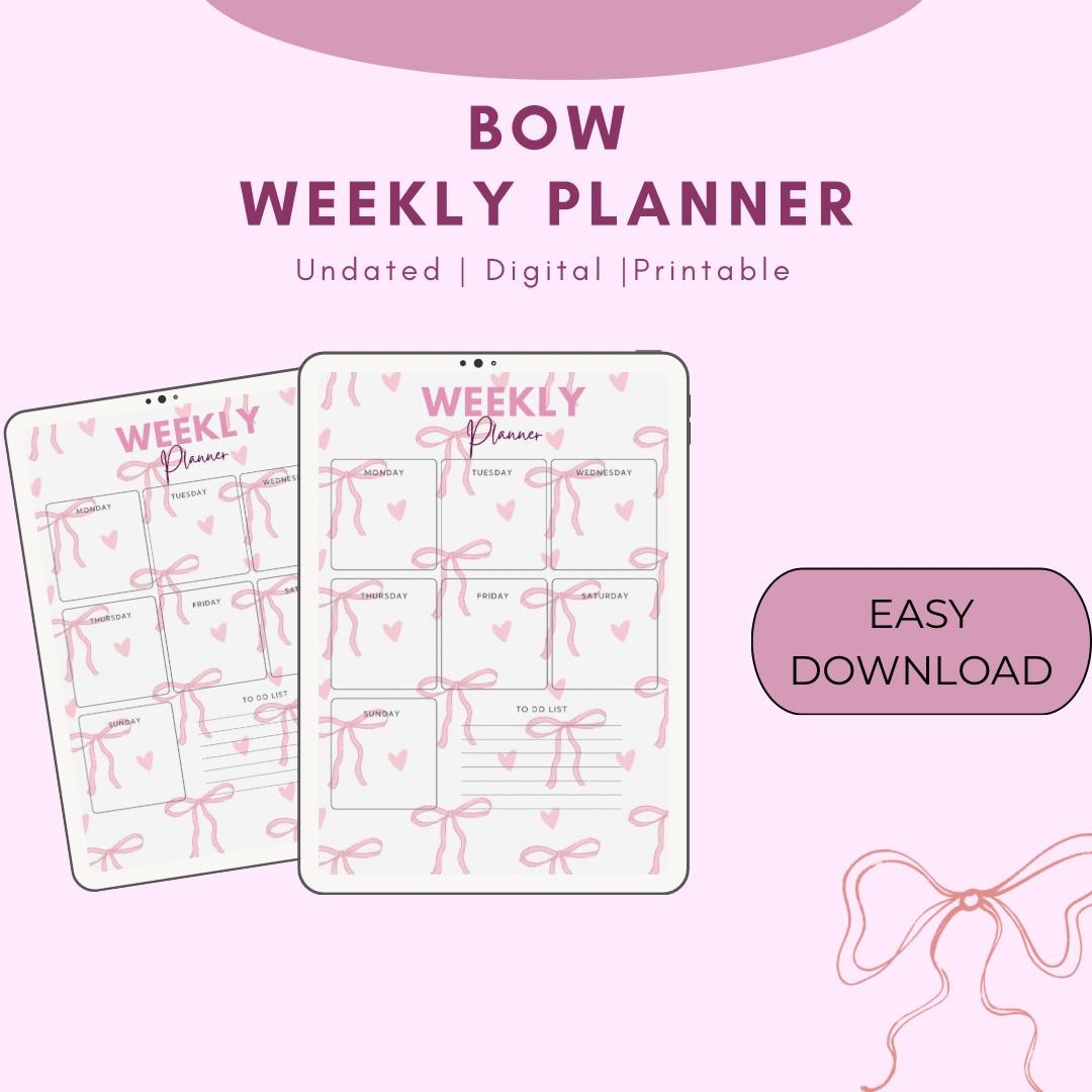 Pink Weekly Planner Printable: Minimalist Design (A4 Digital Download ...
