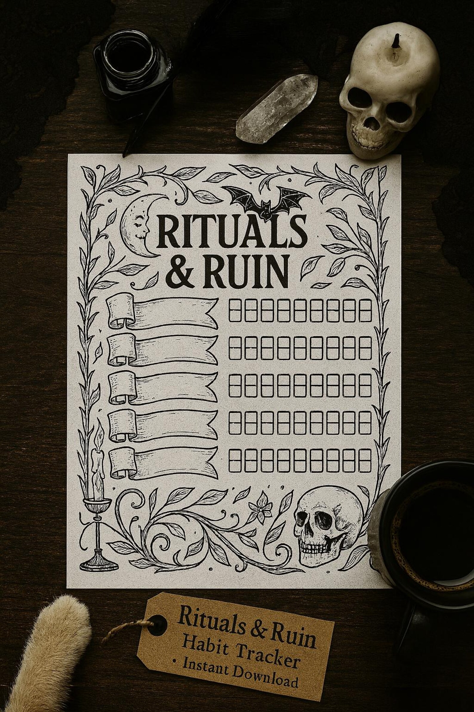 Gothic Habit Tracker Printable – Rituals & Ruin Coloring Page | Dark ...