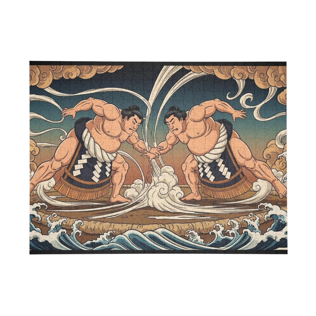 Dynamic Ukiyo-e Sumo Clash Jigsaw Puzzle | Powerful Japanese Art Design ...