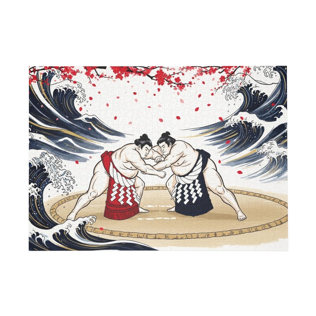 Sumo Art Jigsaw Puzzle, Modern Ukiyo-e Abstract Wall Art, Japanese Zen ...