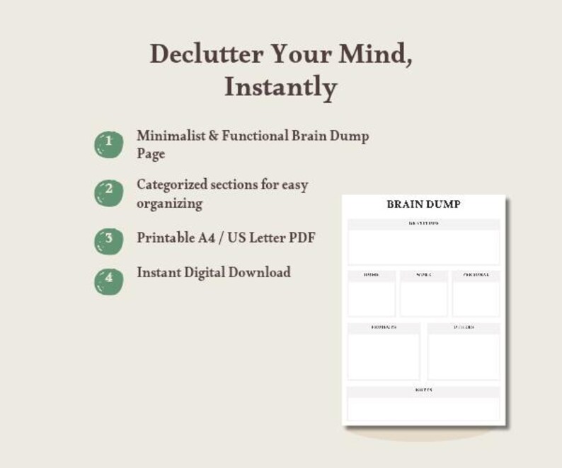 Brain Dump Printable Thought Organizer Mind Sweep ADHD Planner Page A4 ...