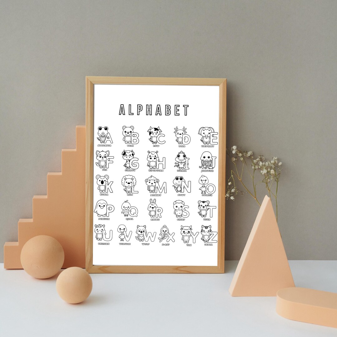 Alphabet Coloring Poster for Kids – A-Z Animal Chart | Educational Wall ...