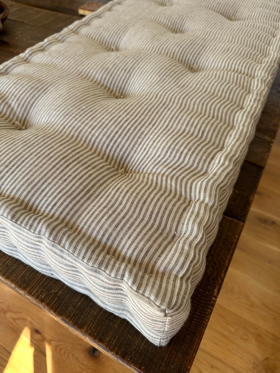 Custom French Cushion in Tan Pin Stripe Linen - Etsy