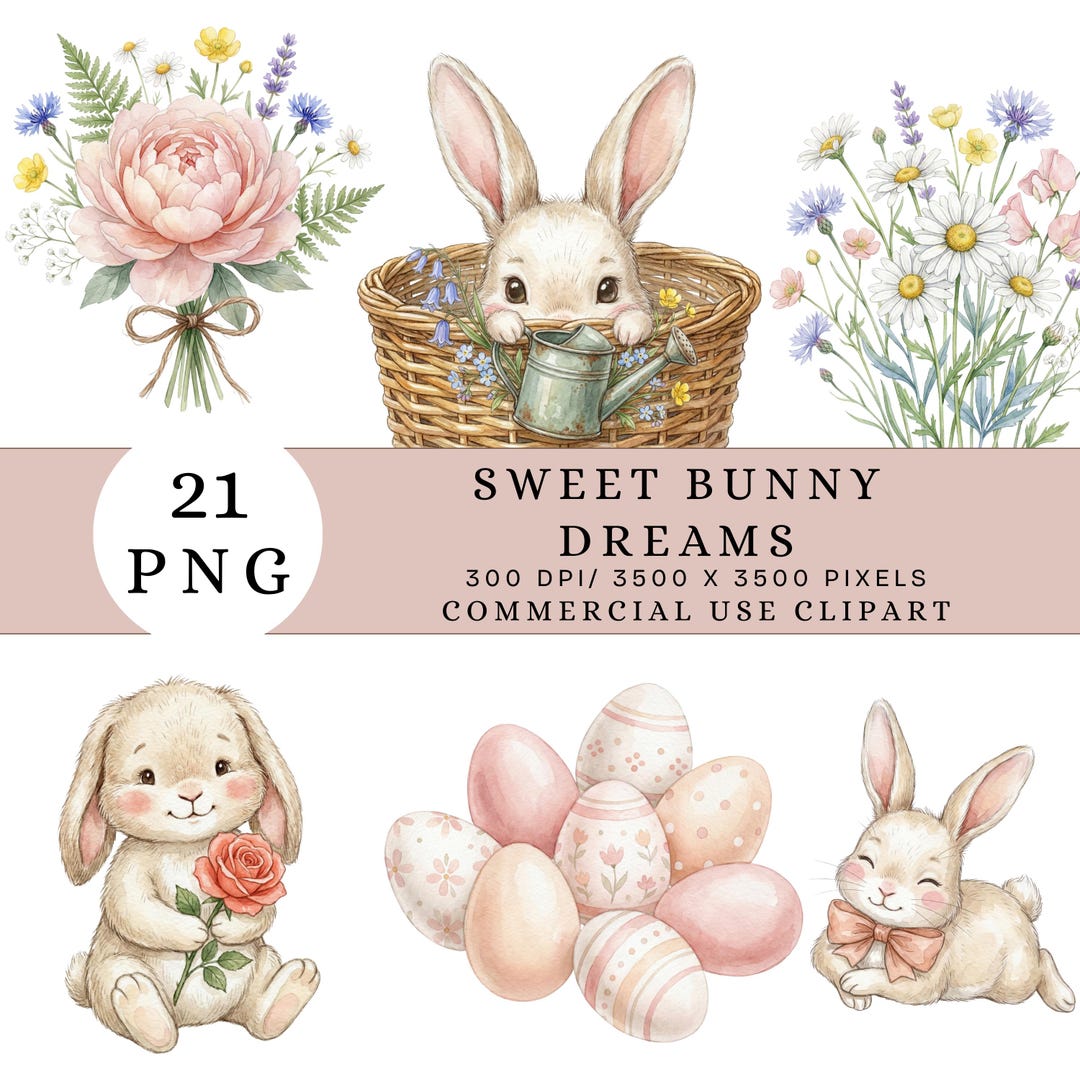 Watercolor Bunny Clipart, Spring Bunny PNG, Easter Bunny PNG, Spring ...