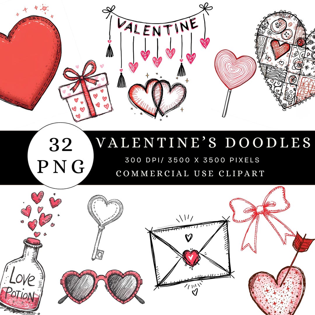 Valentines Doodle Clipart PNG, Valentines Day Clipart, Doodle Clipart ...
