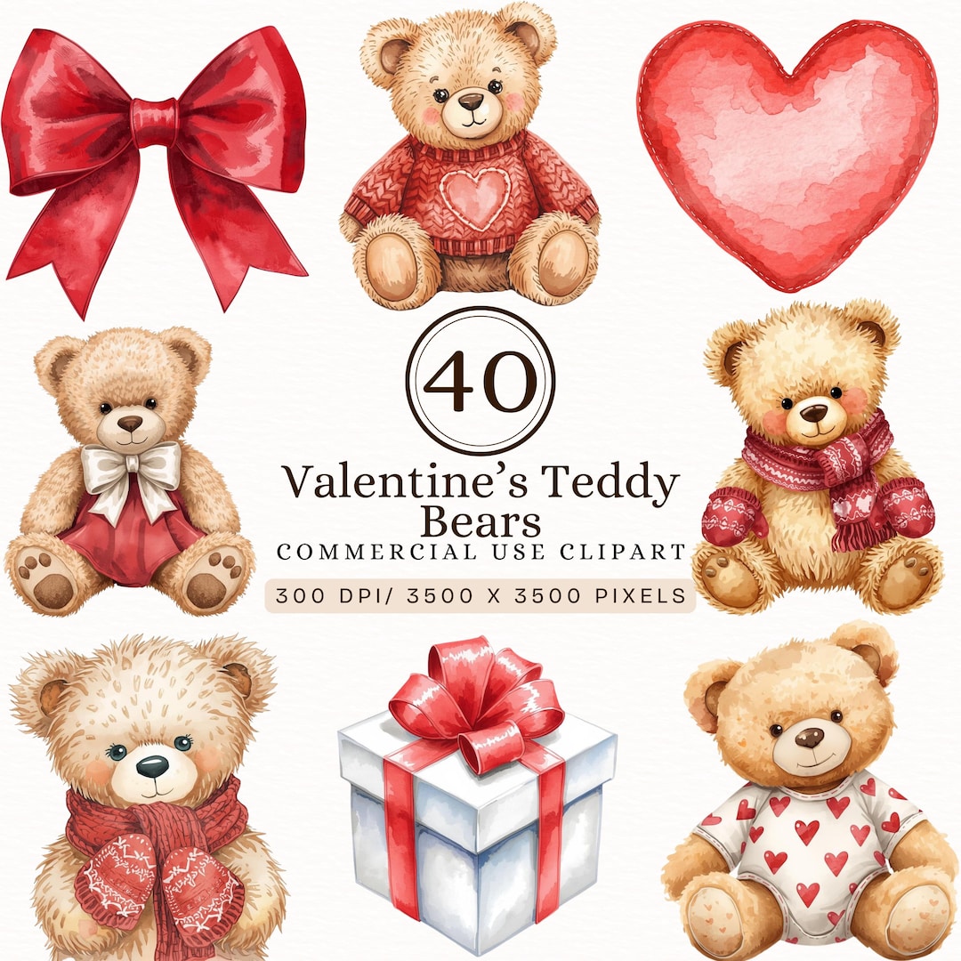 Valentines Teddy Bear Clipart, Watercolor Love Graphics, Valentine’s ...