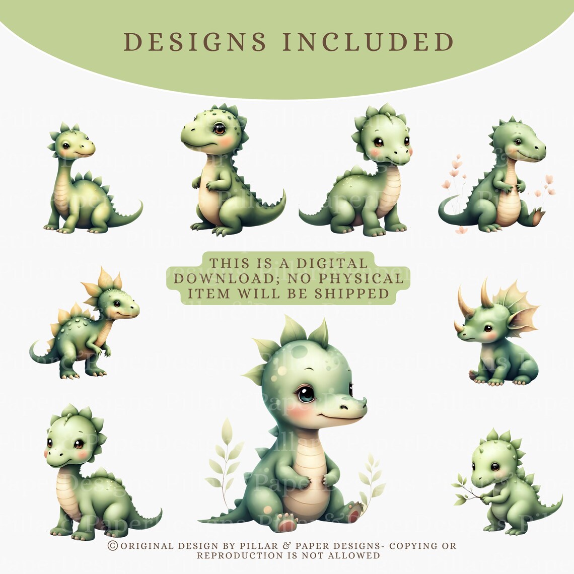 Baby Dinosaur Watercolor Clipart PNG, Cute Baby Dino Illustrations ...