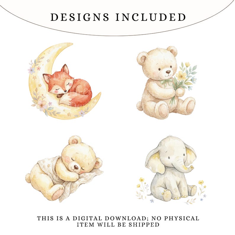 Spring Baby Animal Clipart, Pastel Baby Animal Watercolor PNG, Nursery ...