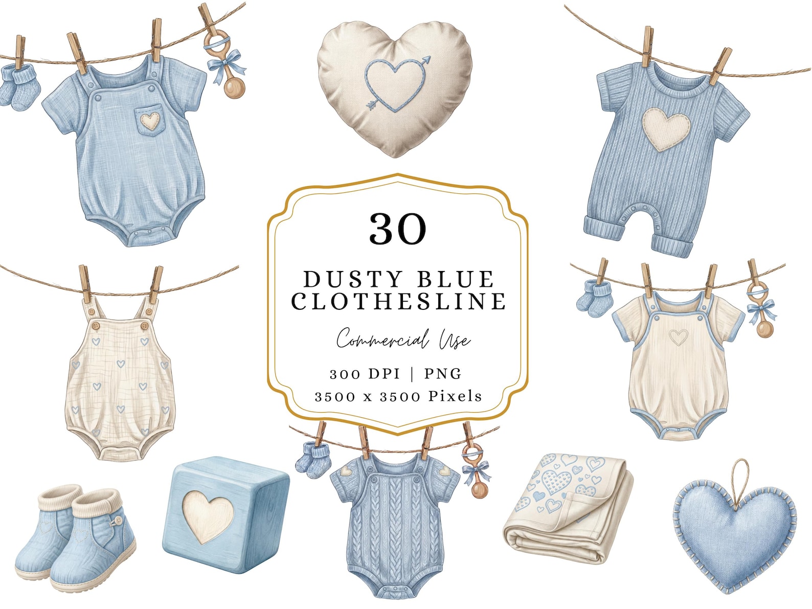 Baby Boy Clothesline Clipart, Clothesline Baby Nursery Clipart, Blue ...