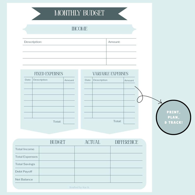 Minimal Monthly Budget Planner: A4 & US Letter PDF (digital Download ...