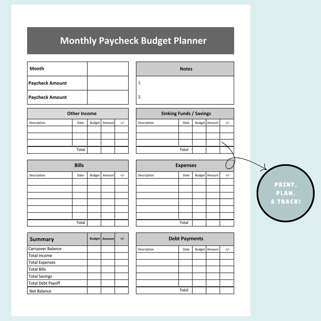 Paycheck Budget Planner: Printable Budgeting Tool for Beginners (letter ...