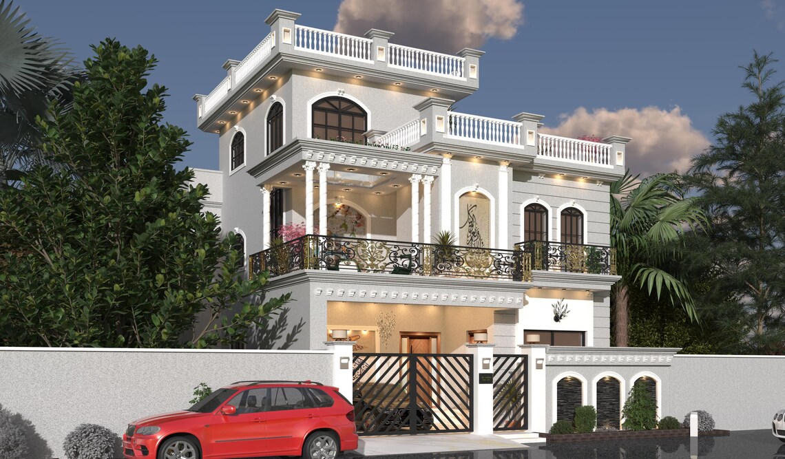 Spanish House Plan 5 Bed Room, 1 Drawing Room, 2 Kitchen, 2 Living Room ...