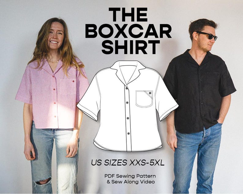 Boxcar Shirt Sewing Pattern: Gender Neutral Camp Collar (PDF Download ...
