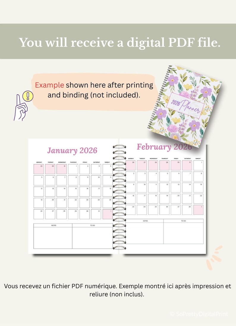 2026 Planner Printable Pdf, Digital Planner, Daily Weekly Monthly ...