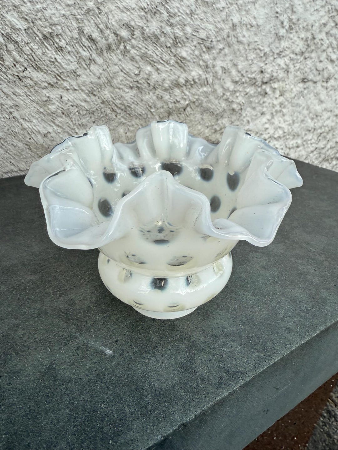 Fenton White Opalescent Coin Dot Lamp Shade Ruffle 6 1/2” X 4 1/2” - Etsy