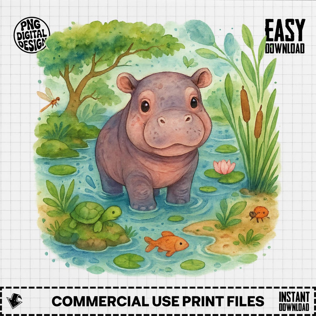 Baby Hippo Clipart, Cute Baby Animal Clipart, Baby Nursery Clipart ...