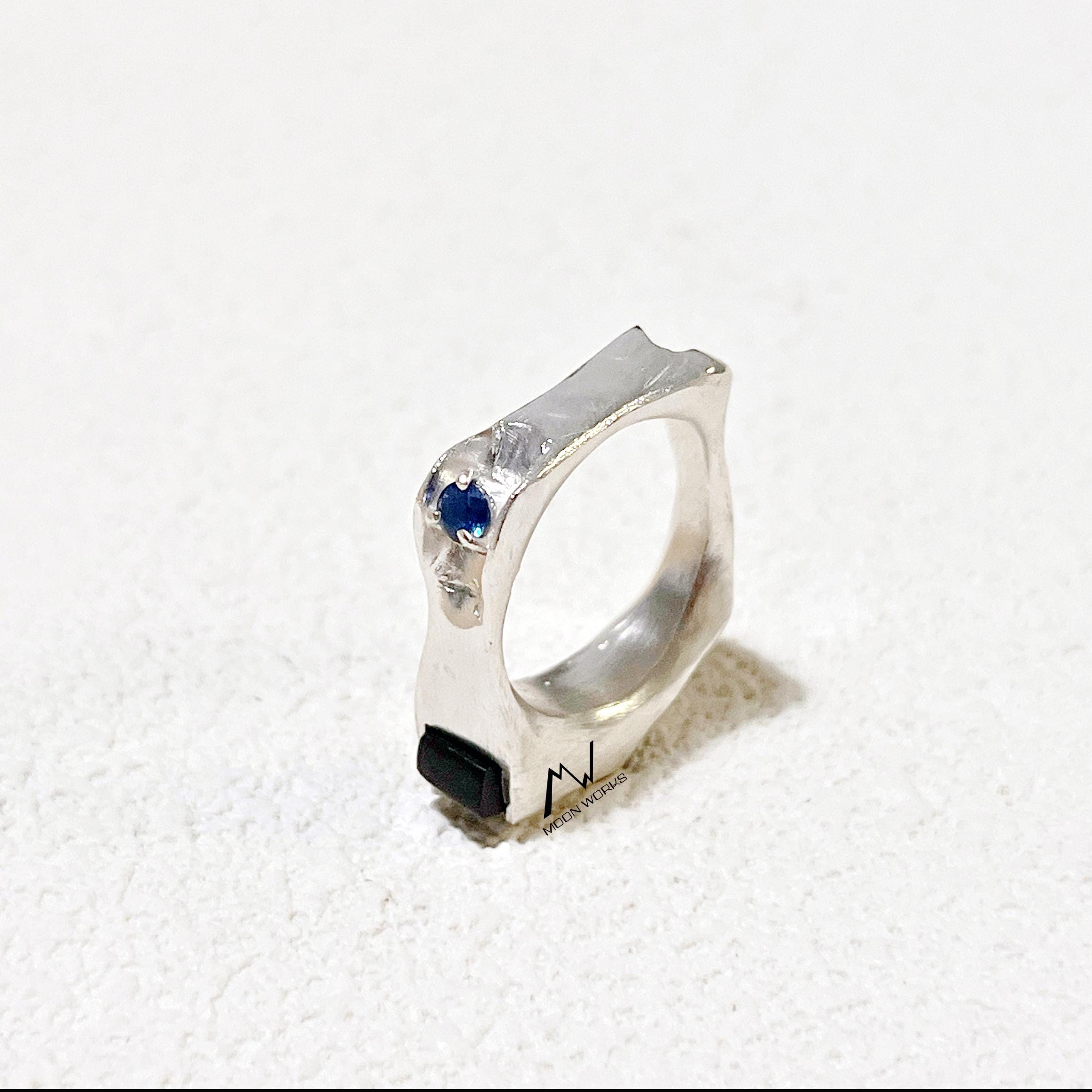 Textured 950 Silver Rings - Handcrafted Ring, Geometric Statement Band ...
