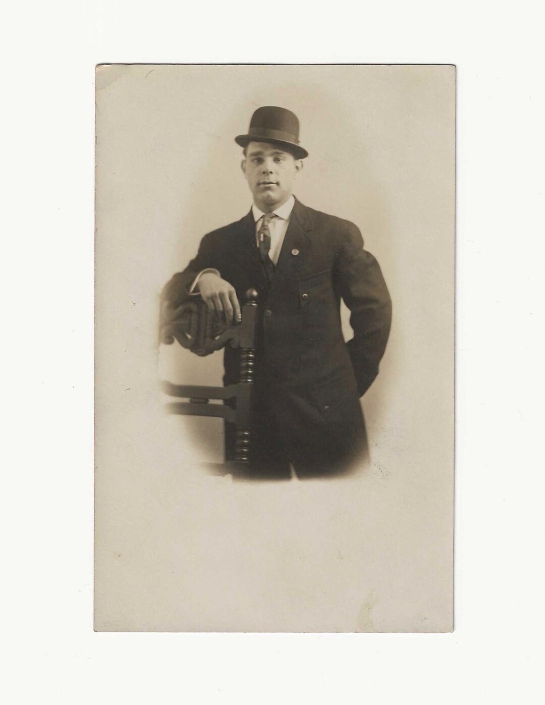 Antique Man in Bowler Hat Photo: 1900s RPPC Studio Portrait - Etsy