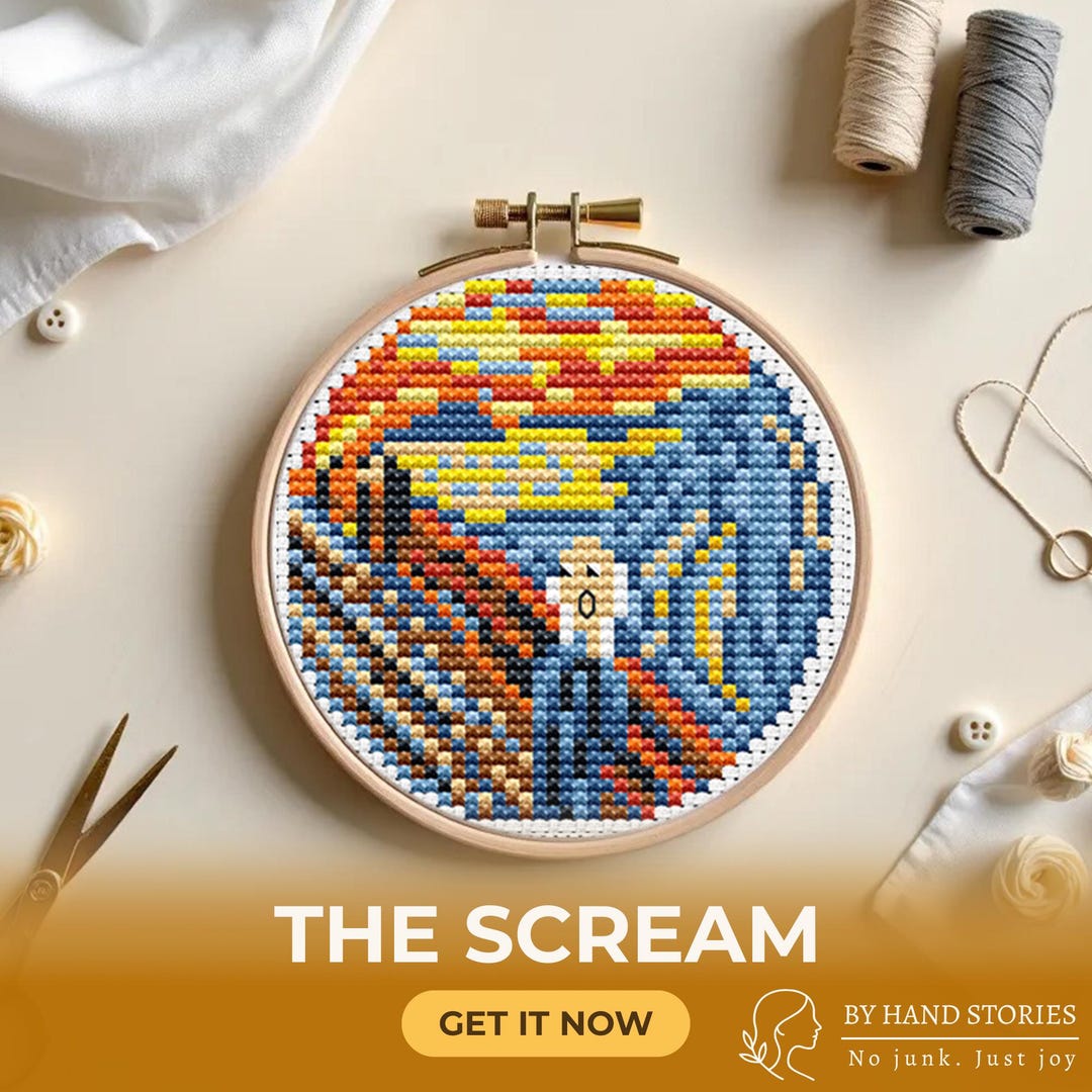 The Scream Munch Cross Stitch Pattern PDF for Beginners, Colorful ...