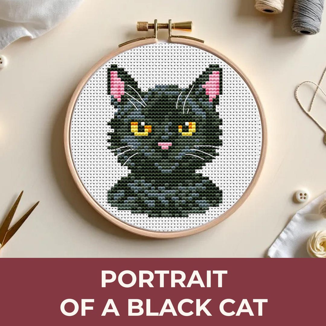 Black Cat Cross Stitch Pattern PDF, Miniature Counted Cross Stitch ...