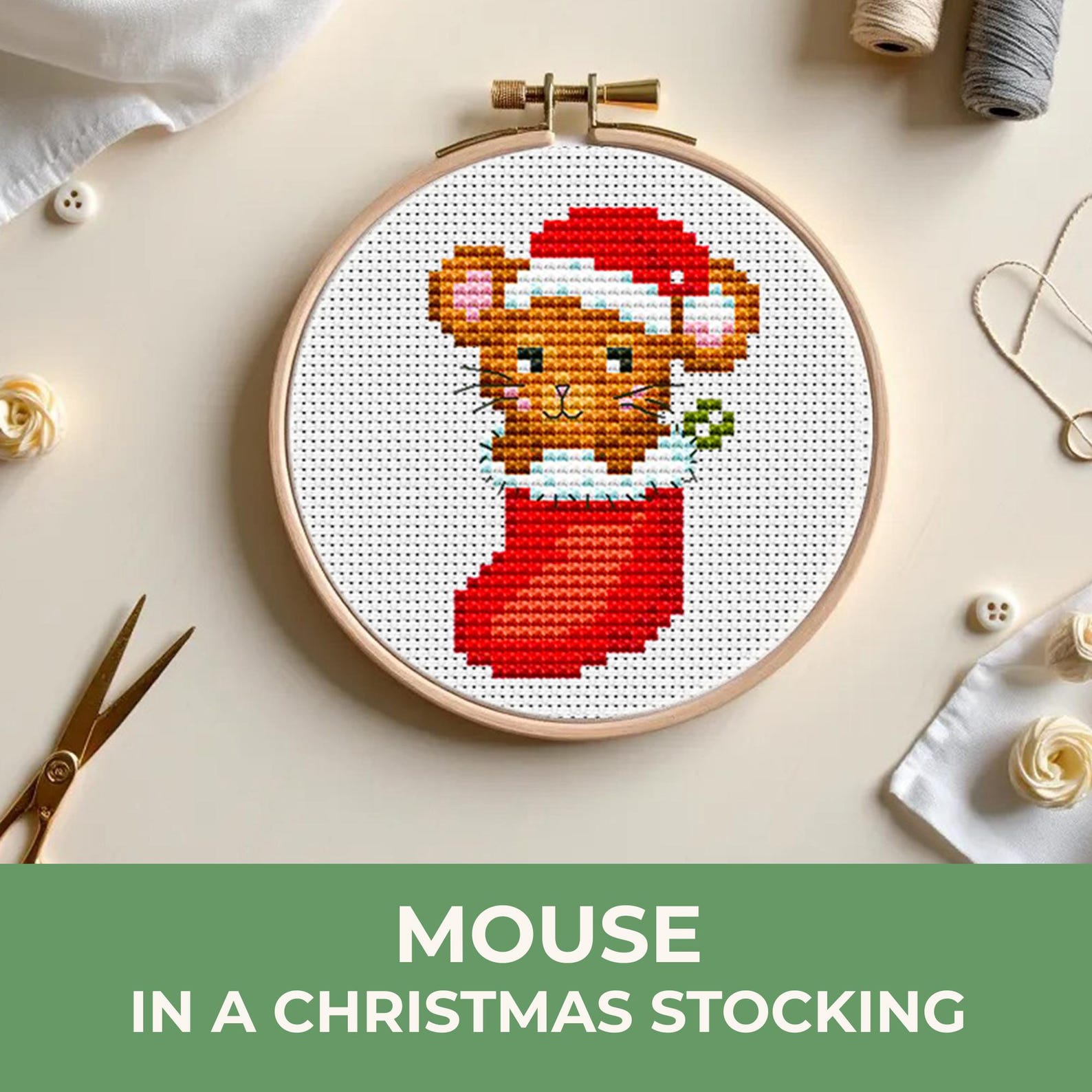Mouse in A Christmas Stocking Cross Stitch Pattern PDF File - Etsy