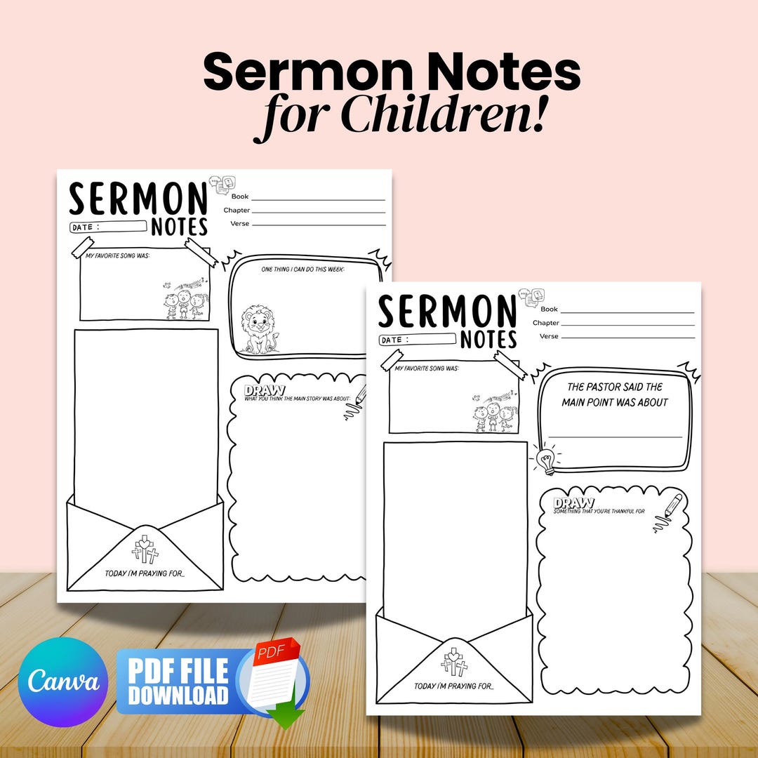 Children's Sermon Notes Printable: Church & Sunday School Activity (PDF ...